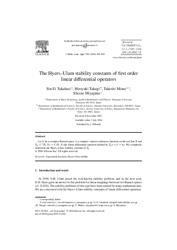 (PDF) The Hyers–Ulam stability constants of first order linear differential operators