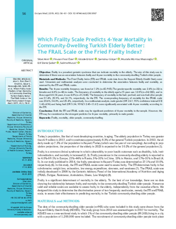 (PDF) Which frailty scale is best to predict 4-year mortality in ...