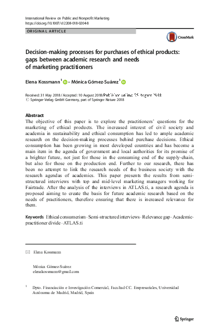 (PDF) Decision-making processes for purchases of ethical products: gaps ...