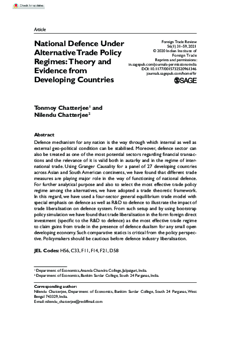 (PDF) National Defence Under Alternative Trade Policy Regimes: Theory ...