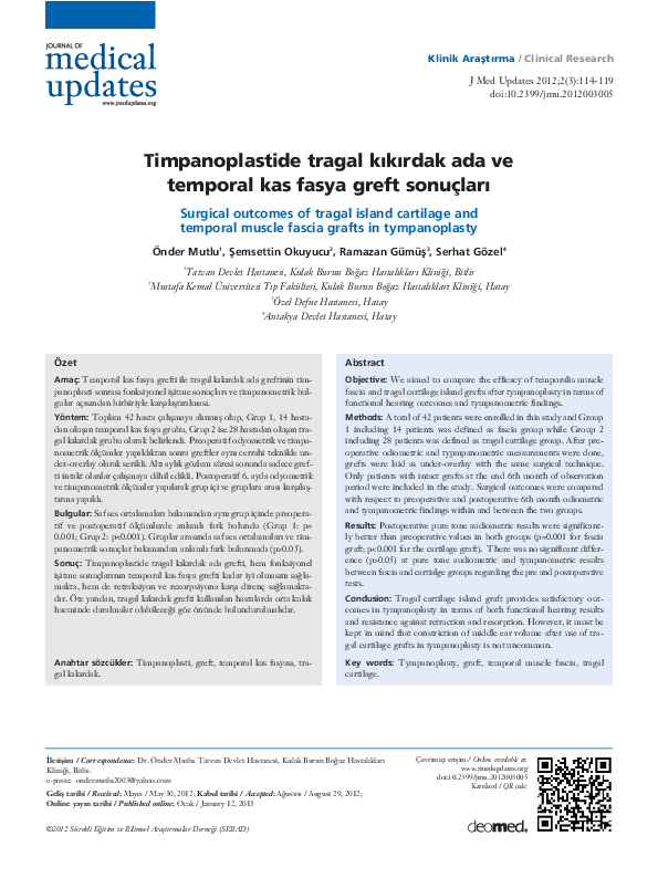 (PDF) Surgical outcomes of tragal island cartilage and temporal muscle ...
