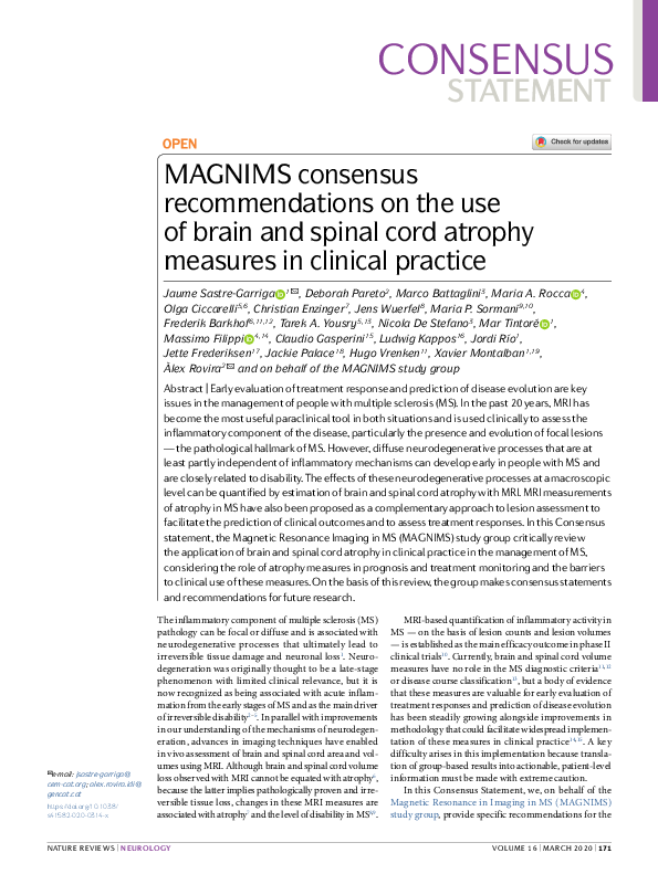 (PDF) MAGNIMS consensus recommendations on the use of brain and spinal ...