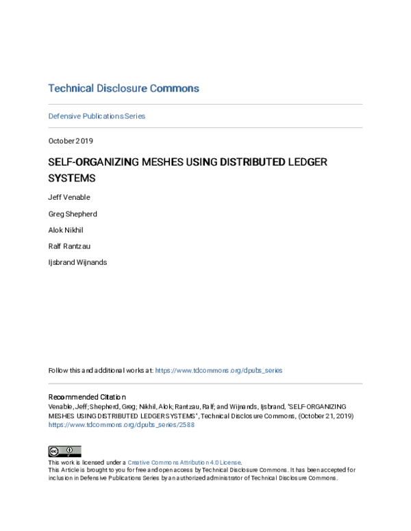 (PDF) Self-Organizing Meshes Using Distributed Ledger Systems