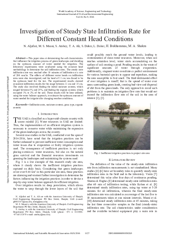 (PDF) Investigation Of Steady State Infiltration Rate For Different ...