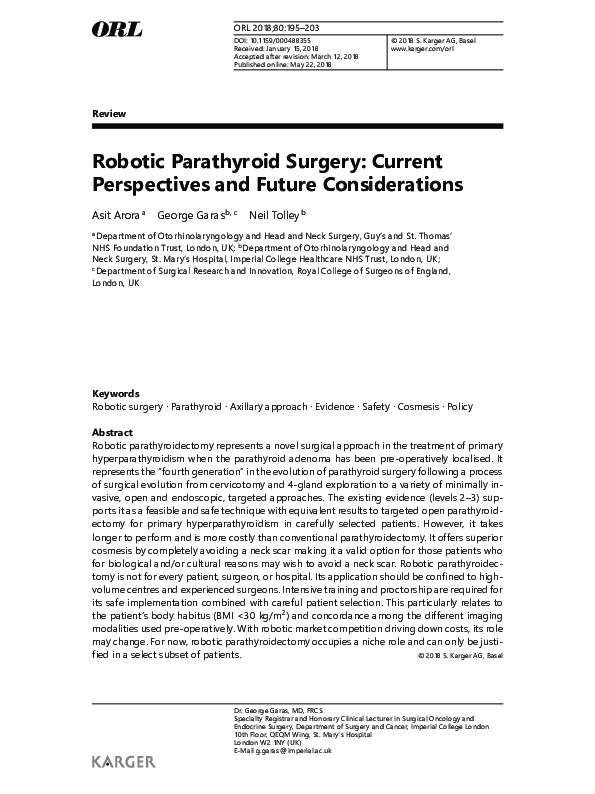 (PDF) Robotic Parathyroid Surgery: Current Perspectives and Future ...