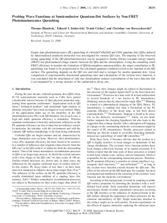 (PDF) Probing Wave Functions at Semiconductor Quantum-Dot Surfaces by ...