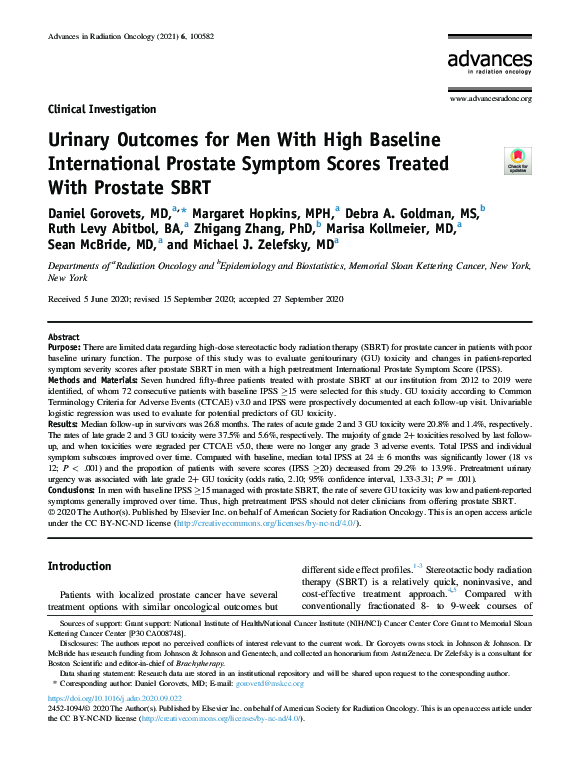 (PDF) Urinary Outcomes for Men With High Baseline International ...