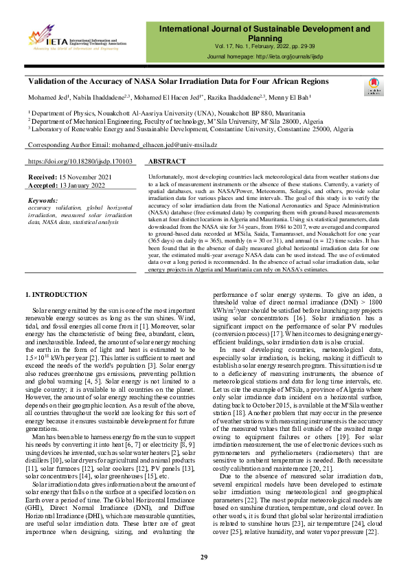 Pdf Validation Of The Accuracy Of Nasa Solar Irradiation Data For