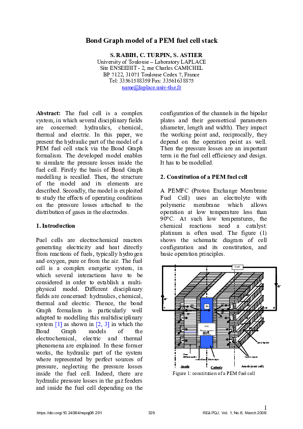 (PDF) Bond graph model of a PEM fuel cell stack