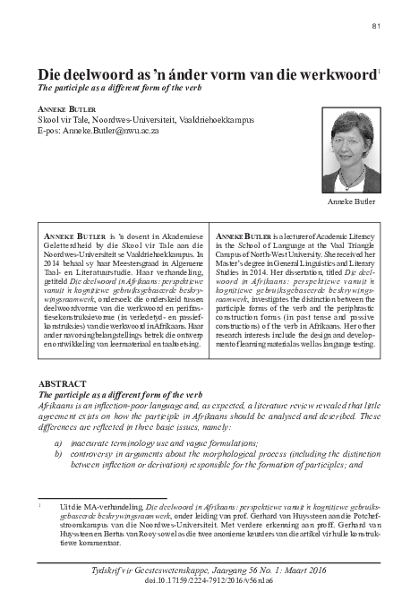 (PDF) Die deelwoord as 'n ánder vorm van die werkwoord : navorsings- en ...