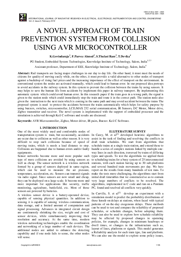 (PDF) A Novel Approach of Train Prevention System from Collision Using Avr Microcontroller