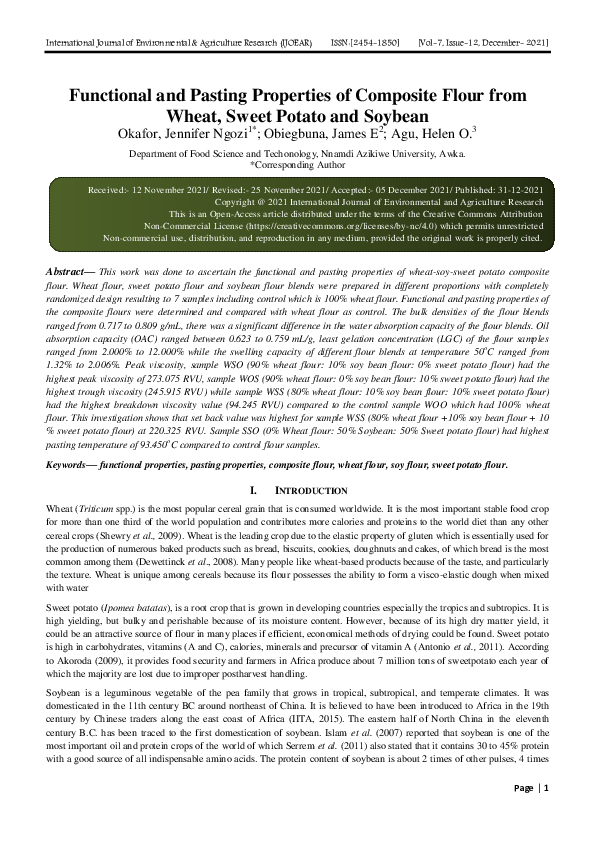 (PDF) Functional and Pasting Properties of Composite Flour from Wheat, Sweet Potato and Soybean ...