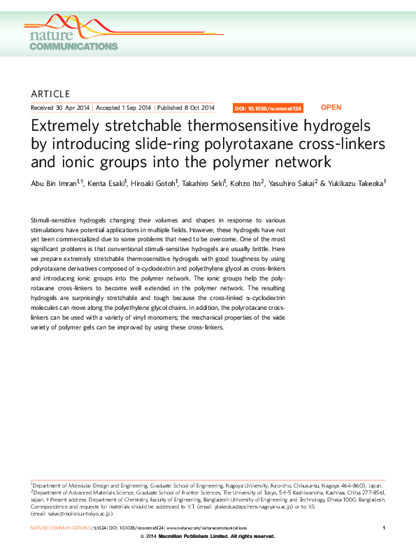 (PDF) Extremely stretchable thermosensitive hydrogels by introducing ...