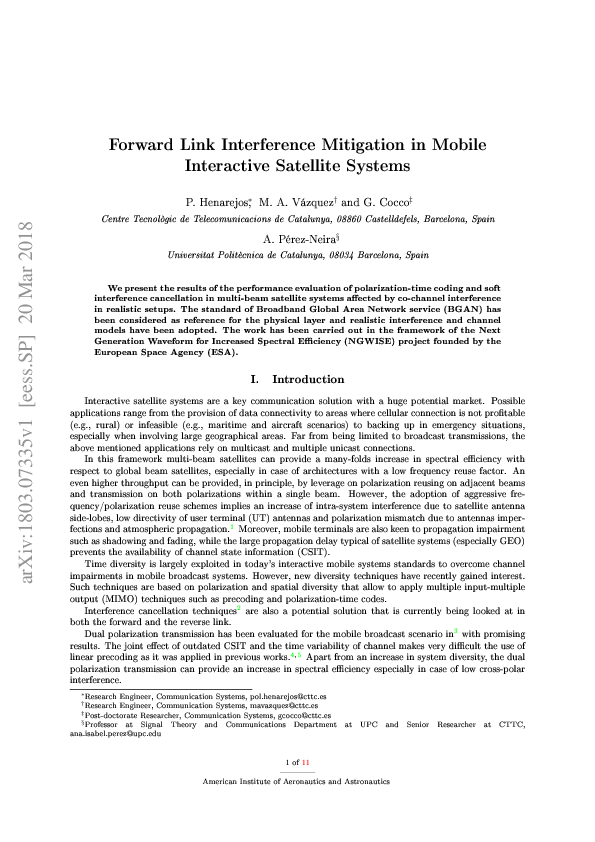 (PDF) Forward Link Interference Mitigation in Mobile Interactive Satellite Systems