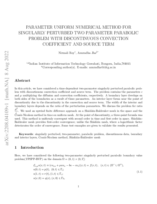 (PDF) Parameter uniform numerical method for singularly perturbed two parameter parabolic ...