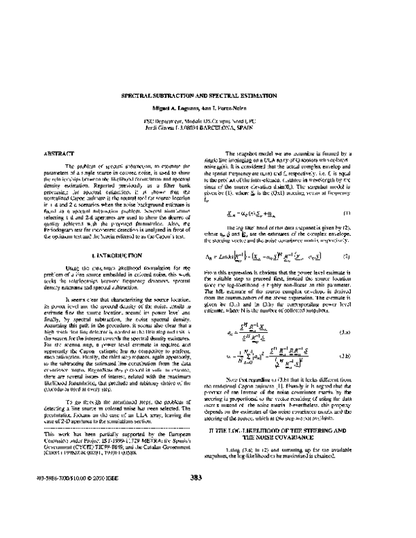 (PDF) Spectral substraction and spectral estimation