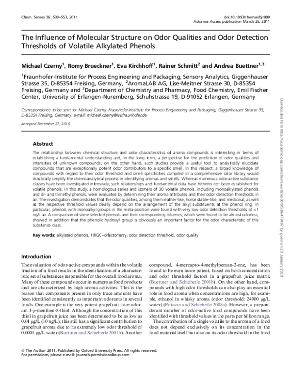 (PDF) Chem. Senses doi:10.1093/chemse/bjr009 The Influence of Molecular ...