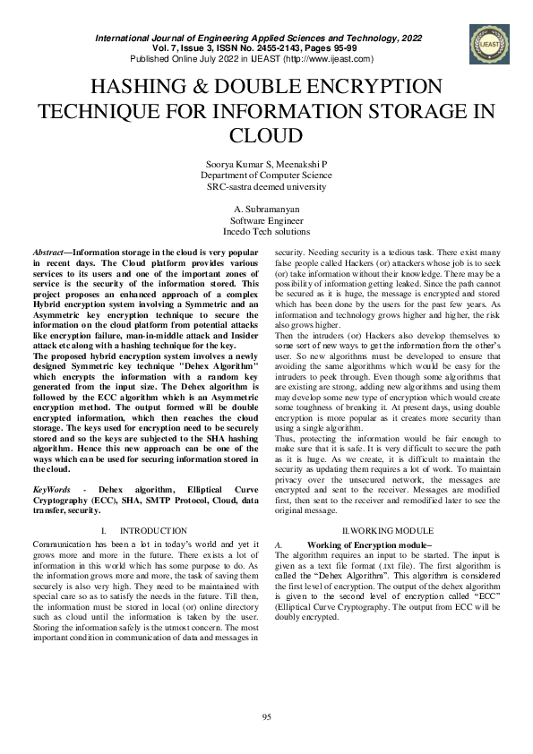 (PDF) Hashing & Double Encryption Technique for Information Storage in Cloud