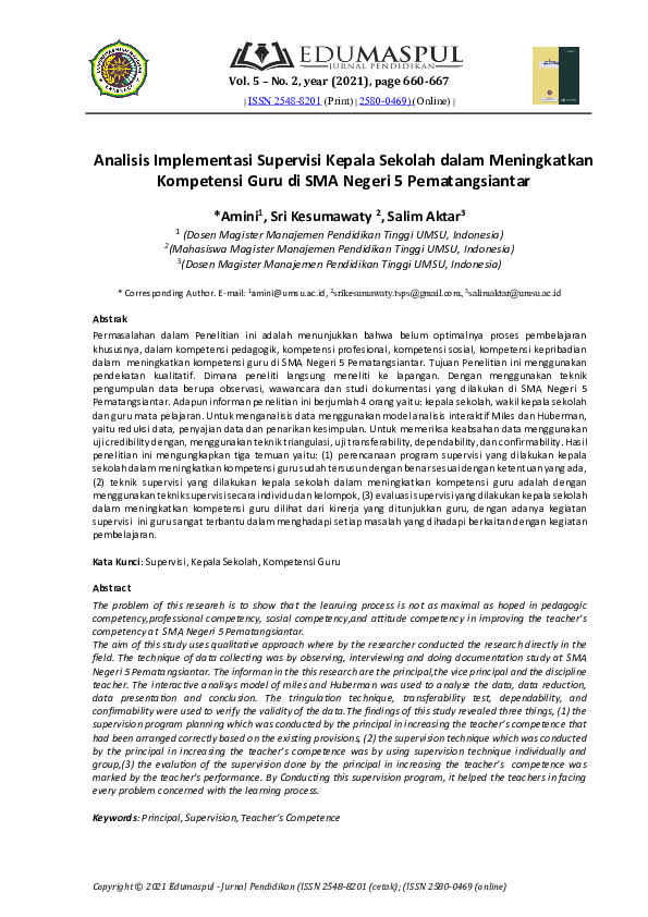 (PDF) Analisis Implementasi Supervisi Kepala Sekolah dalam Meningkatkan Kompetensi Guru di SMA ...