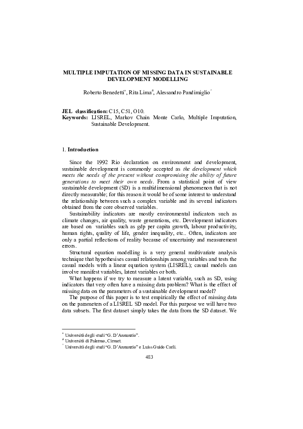 Multiple Imputation Of Missing Data In Sustainable Development Modelling