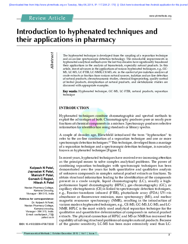(PDF) Introduction to hyphenated techniques and their applications in pharmacy