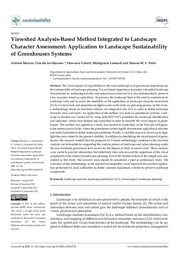 (PDF) Viewshed Analysis-Based Method Integrated to Landscape Character Assessment: Application ...