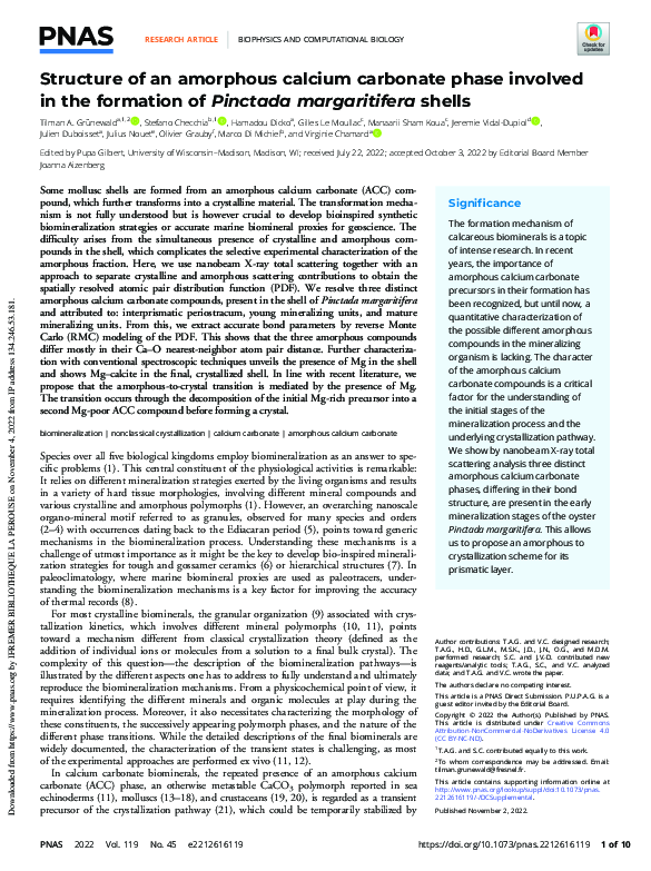 (PDF) Structure of an amorphous calcium carbonate phase involved in the ...