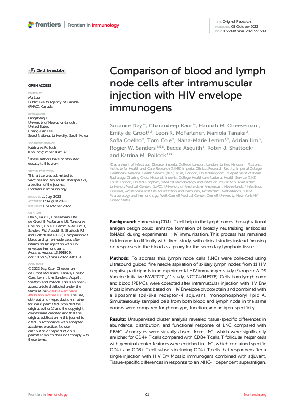 (PDF) Comparison of blood and lymph node cells after intramuscular ...