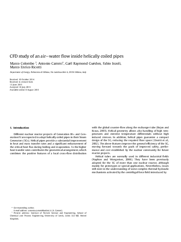 (PDF) CFD study of an air–water flow inside helically coiled pipes