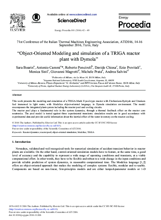 Pdf Object Oriented Modeling And Simulation Of A Triga Reactor Plant