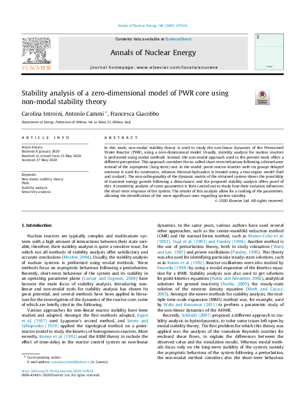 (PDF) Stability analysis of a zero-dimensional model of PWR core using ...