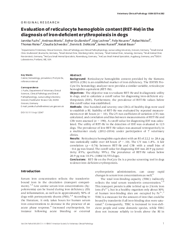 (PDF) Evaluation of reticulocyte hemoglobin content (RET-He) in the ...