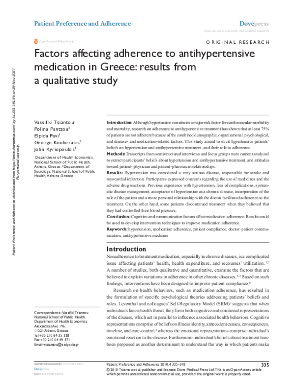 (PDF) Factors affecting adherence to antihypertensive medication in ...