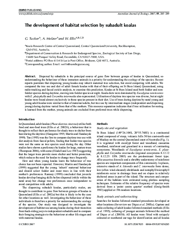 (PDF) The development of habitat selection by subadult koalas