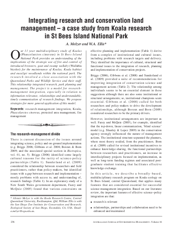 (PDF) Integrating research and conservation land management – a case ...