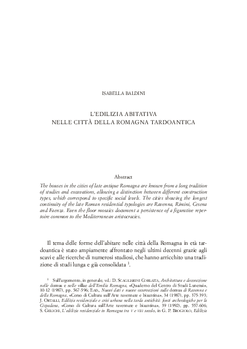 (PDF) Isabella Baldini, L’EDILIZIA ABITATIVA NELLE CITTÀ DELLA ROMAGNA ...