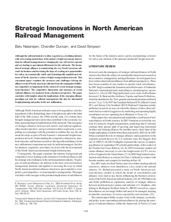 (PDF) Strategic Innovations in North American Railroad Management
