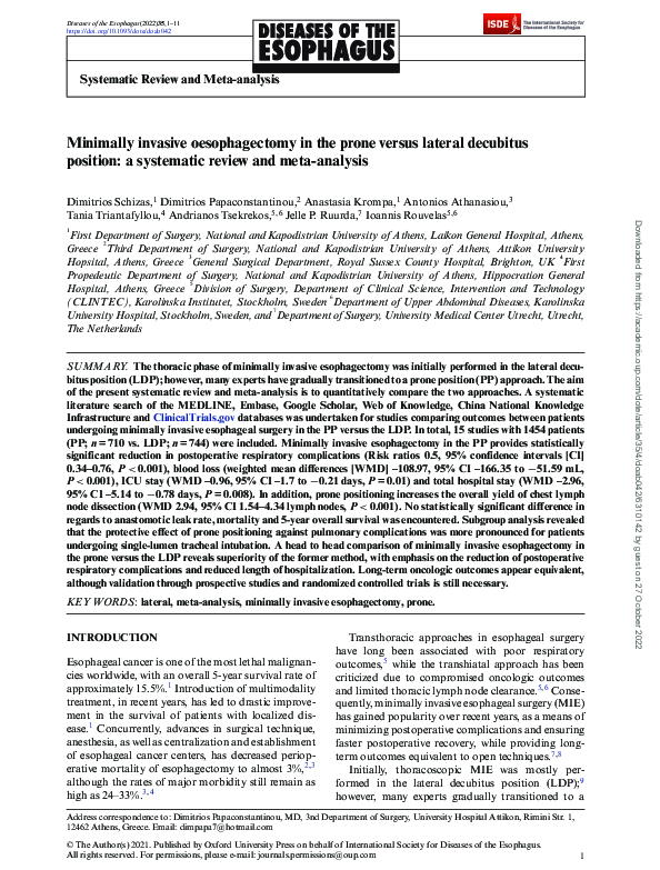 (PDF) Minimally invasive oesophagectomy in the prone versus lateral ...