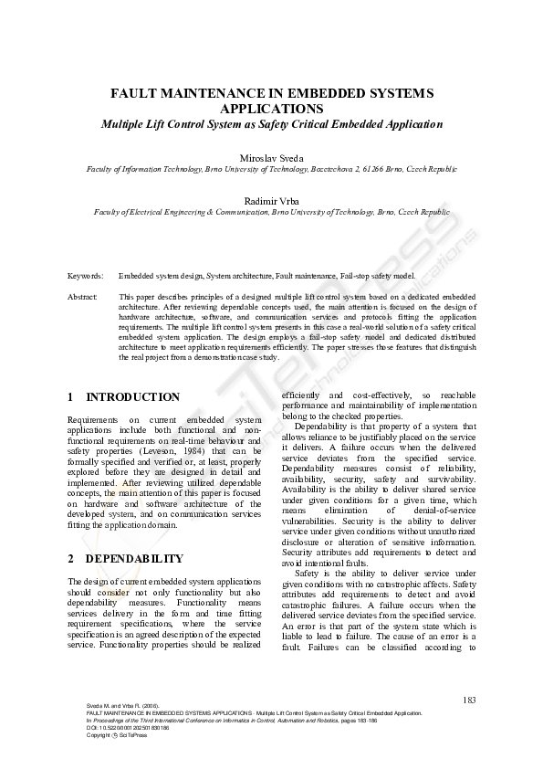 (PDF) FAULT MAINTENANCE IN EMBEDDED SYSTEMS APPLICATIONS - Multiple Lift Control System as ...