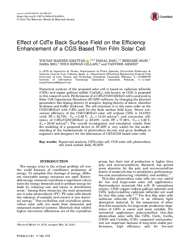 (PDF) Effect of CdTe Back Surface Field on the Efficiency Enhancement ...