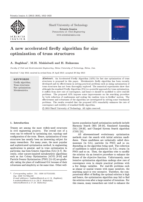 Pdf A New Accelerated Firefly Algorithm For Size Optimization Of Truss Structures