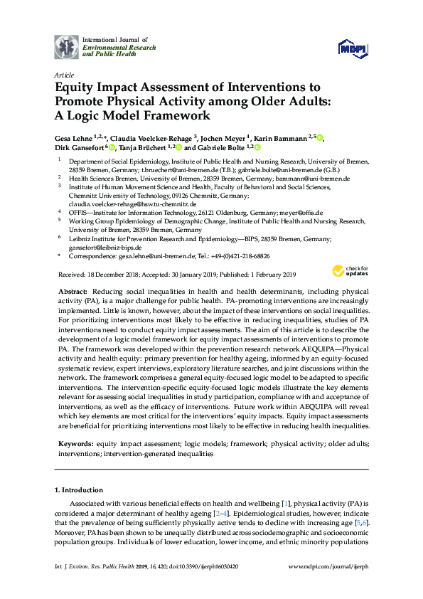 (PDF) Equity Impact Assessment of Interventions to Promote Physical ...