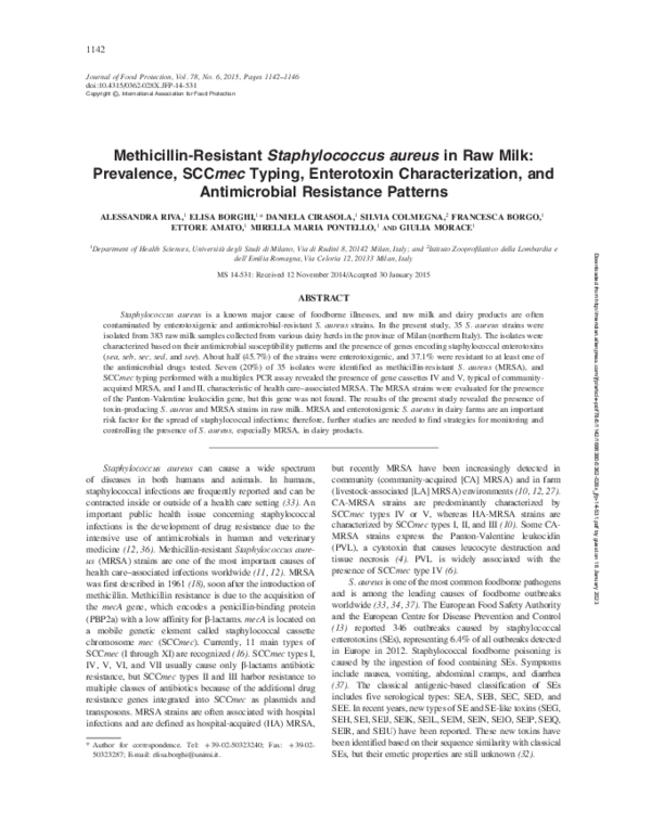 (PDF) Methicillin-Resistant Staphylococcus aureus in Raw Milk: Prevalence, SCCmec Typing ...
