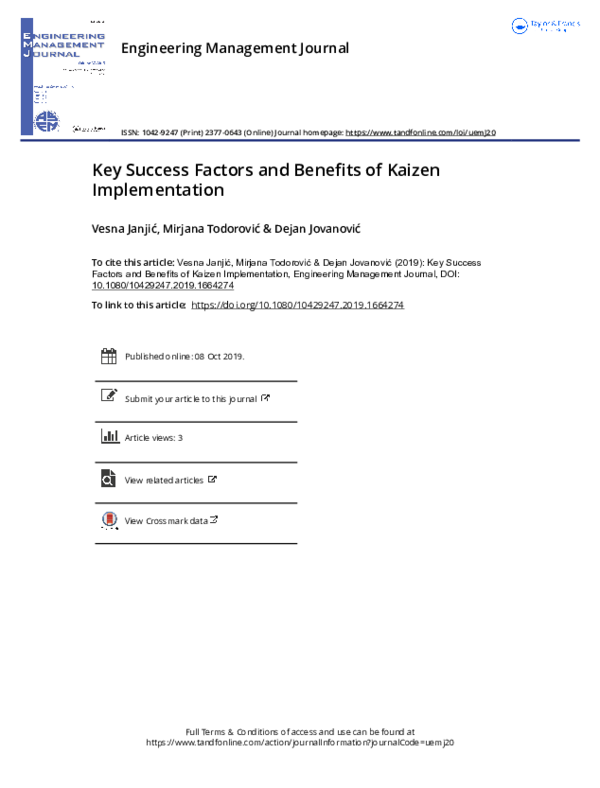 (PDF) Key Success Factors and Benefits of Kaizen Implementation