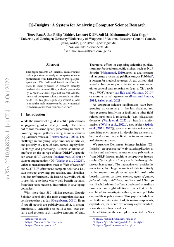 (PDF) CS-Insights: A System for Analyzing Computer Science Research
