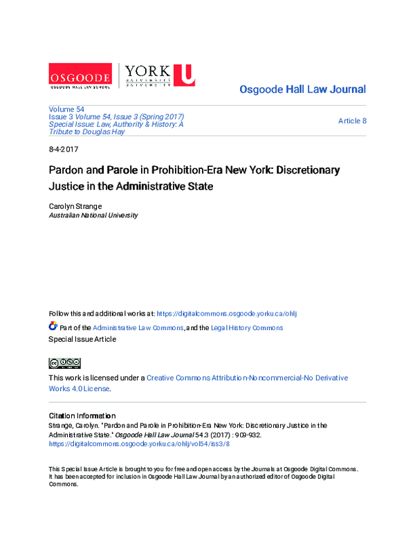 (PDF) Pardon and Parole in Prohibition-Era New York: Discretionary ...
