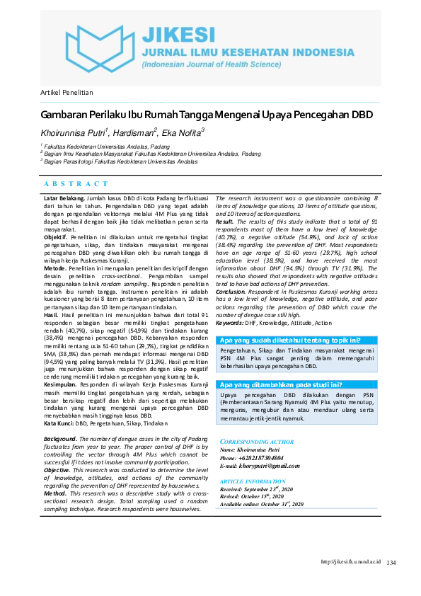 (PDF) Gambaran Perilaku Ibu Rumah Tangga Mengenai Upaya Pencegahan DBD