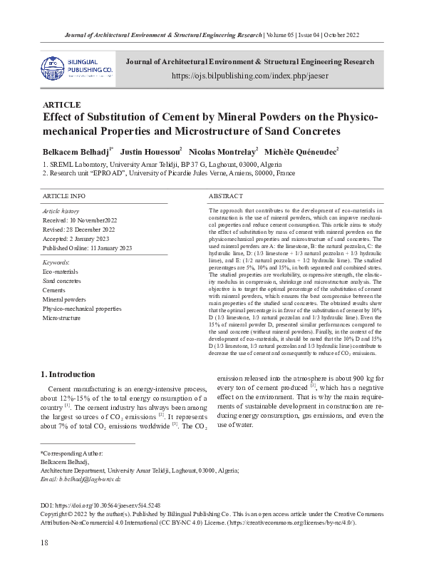 (PDF) Effect of Substitution of Cement by Mineral Powders on the ...
