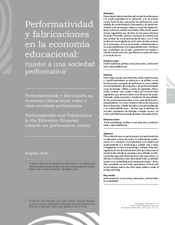 (PDF) Performatividad y fabricaciones en la economía educacional: rumbo ...
