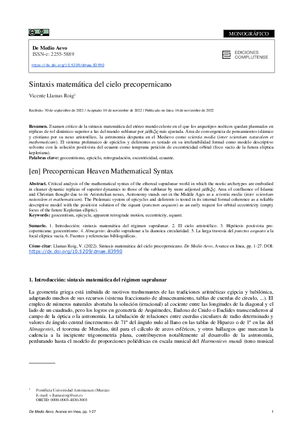 (PDF) Sintaxis matemática del cielo precopernicano